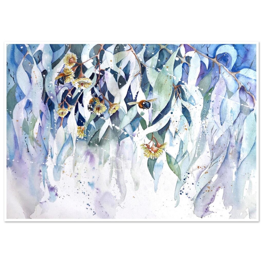 Blue Bees and Gum Trees – Australian Native Watercolour Print - My ...